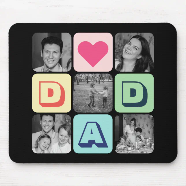 Father's Day Family Photo Grid Dad Picture Collage Mouse Mat | Zazzle