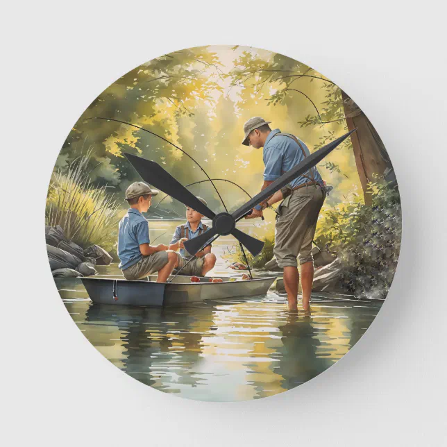 Father's Day Gone Fishing Round Clock | Zazzle