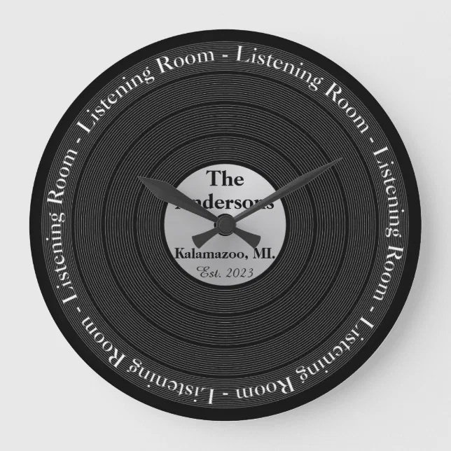 Father's Day Vinyl Records Listening Room Large Clock | Zazzle