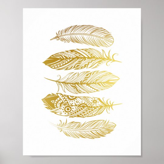 Faux Gold Feathers Tribal Print Poster | Zazzle.co.uk