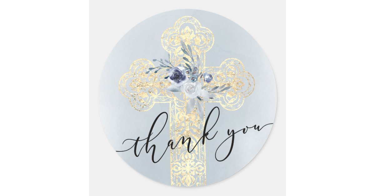 Faux gold foil Cross | Thank You Classic Round Sticker | Zazzle