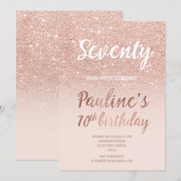 Faux rose gold glitter ombre 70th Birthday Invitation | Zazzle.co.uk