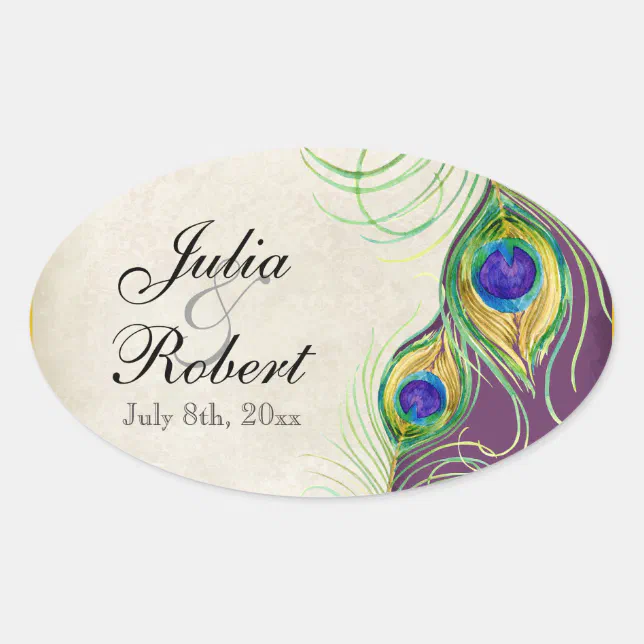 Favour Gift Sticker - Peacock Feathers Wedding Sea | Zazzle