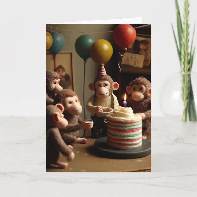 Felted Monkeys Birthday Party Greeting Card | Zazzle