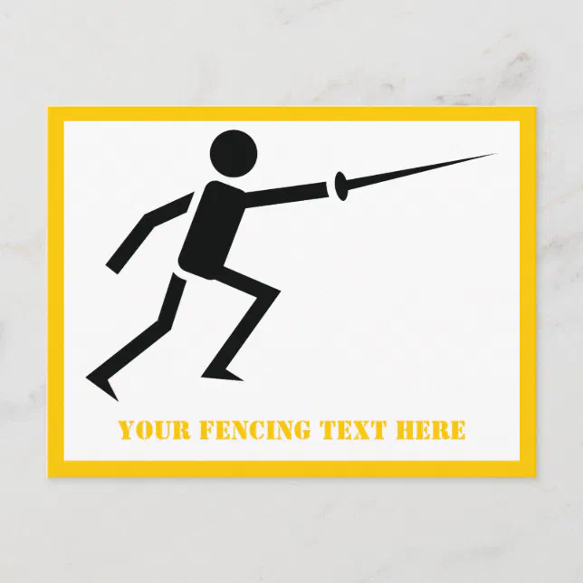 Fencer black silhouette with sword fencing custom postcard | Zazzle
