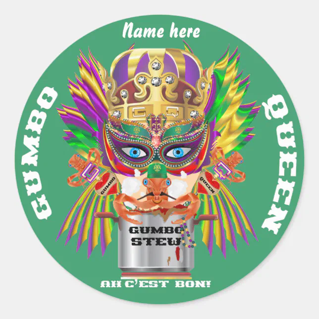 Festival Gumbo Queen View Hints please Classic Round Sticker | Zazzle