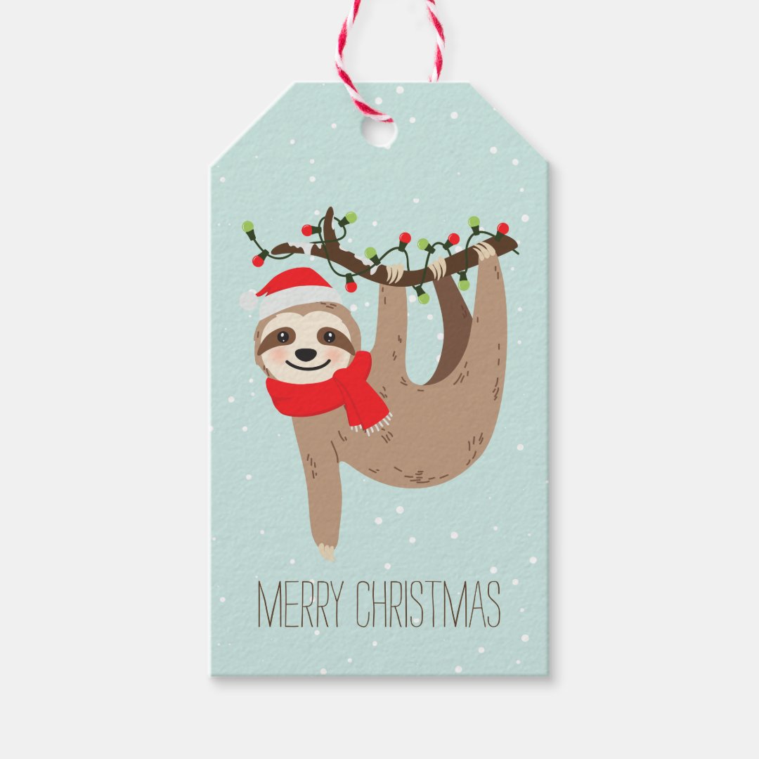 Festive Christmas Sloth Personalised Gift Tags | Zazzle