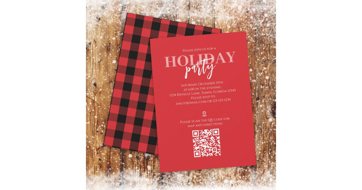 Festive Red Buffalo Check Holiday Party Invitation | Zazzle