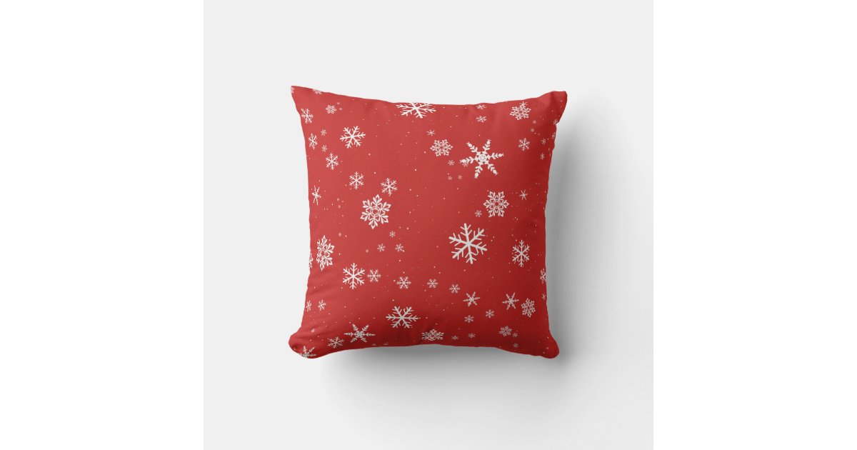 Festive Red Snowflake Pattern Winter Cushion | Zazzle