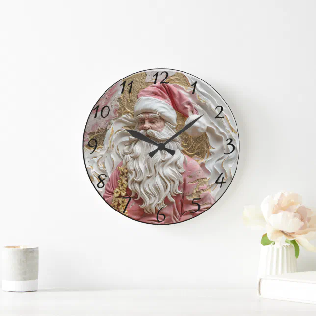 Festive Santa's artistic portrayal Large Clock | Zazzle