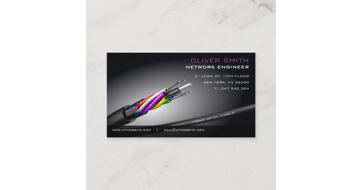 Fiber Network Black Background Business Card | Zazzle