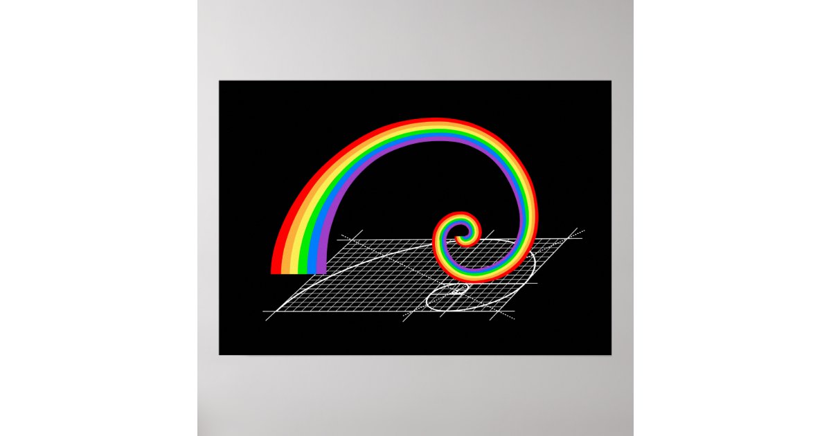 Fibonacci Spiral Rainbow Rising Poster | Zazzle