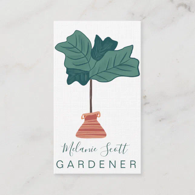 Fiddle Tree Leaf Houseplant Hand Drawn Business Card | Zazzle