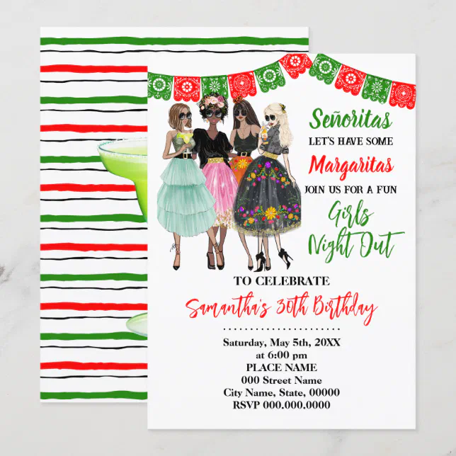 Fiesta Girls Night Out Birthday Invitation | Zazzle