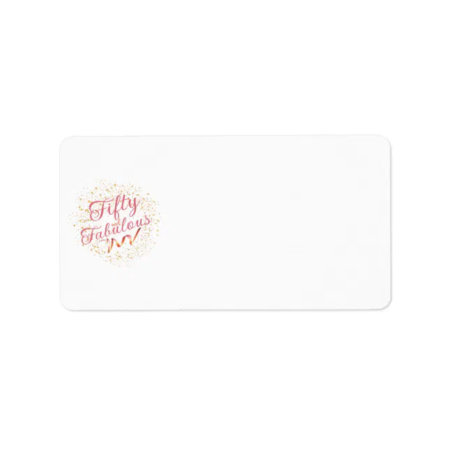 Fifty and Fabulous pink typography, gold sparkle Label | Zazzle