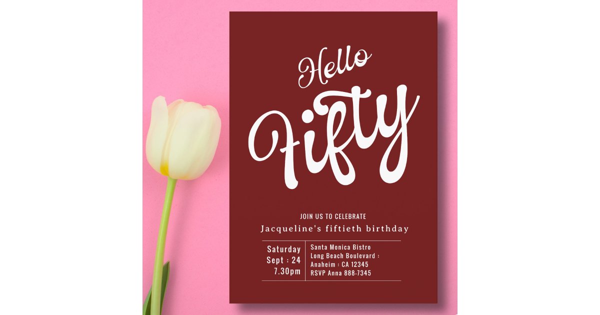 Fifty Red White Modern 50th Birthday Invitation | Zazzle