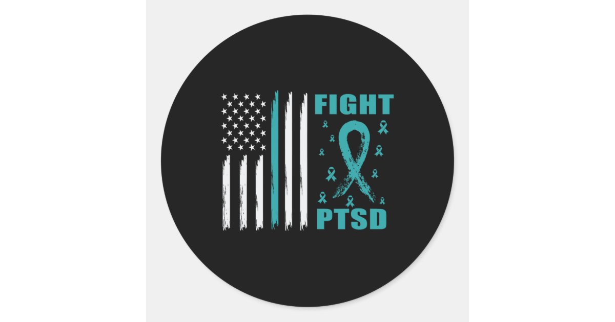 Fight Ptsd Teal Ribbon And Flag Classic Round Sticker | Zazzle