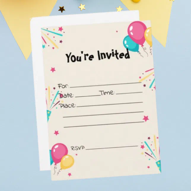 Fill in the Blank Birthday Balloons Invitation | Zazzle