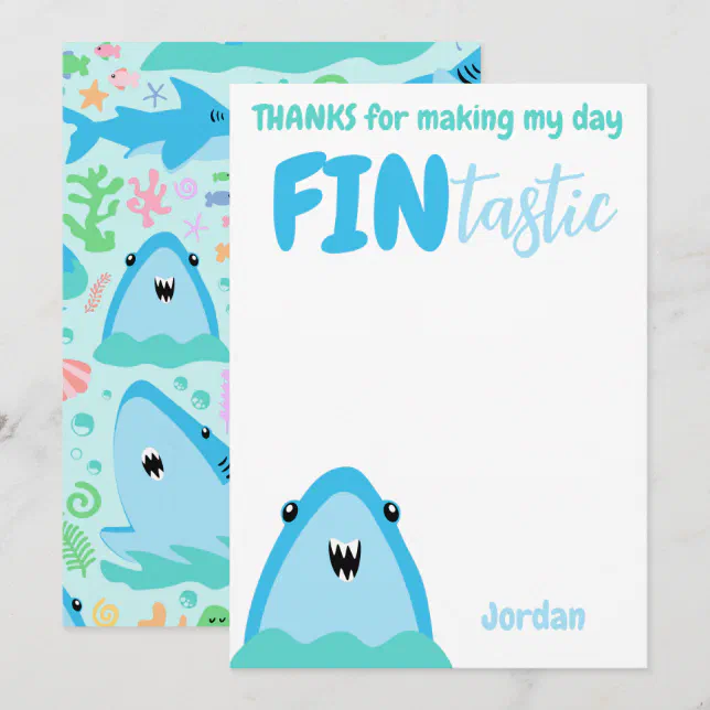 Fin-tastic Shark Thank You Kids Under The Sea Invitation | Zazzle