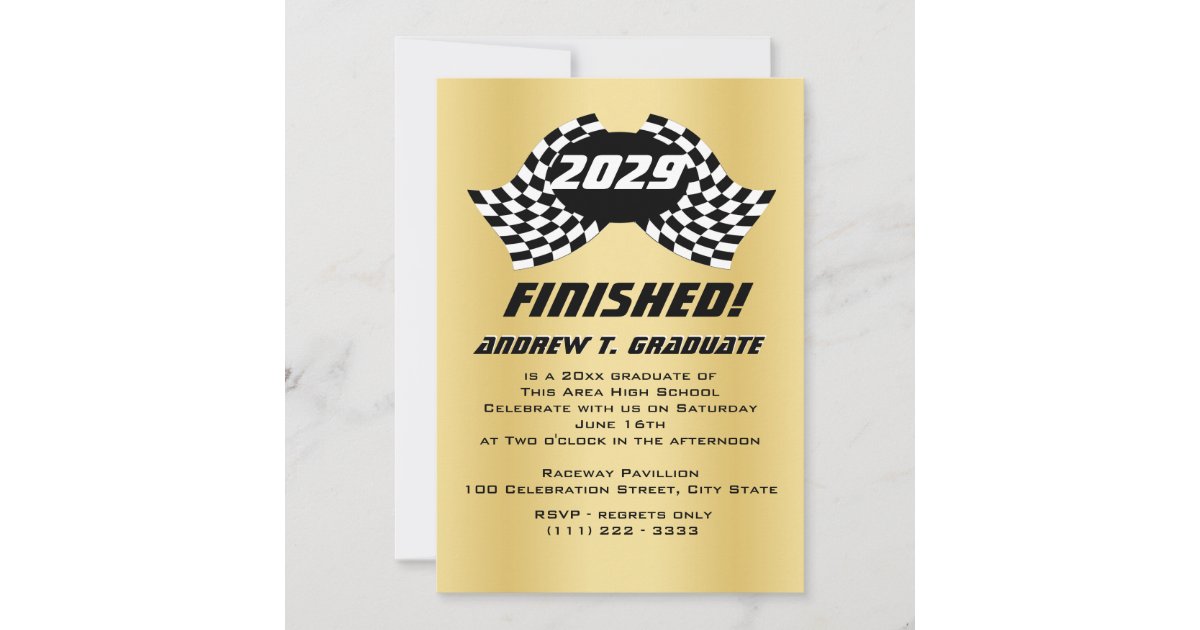 Finished Racing Flags Graduation Invitation | Zazzle