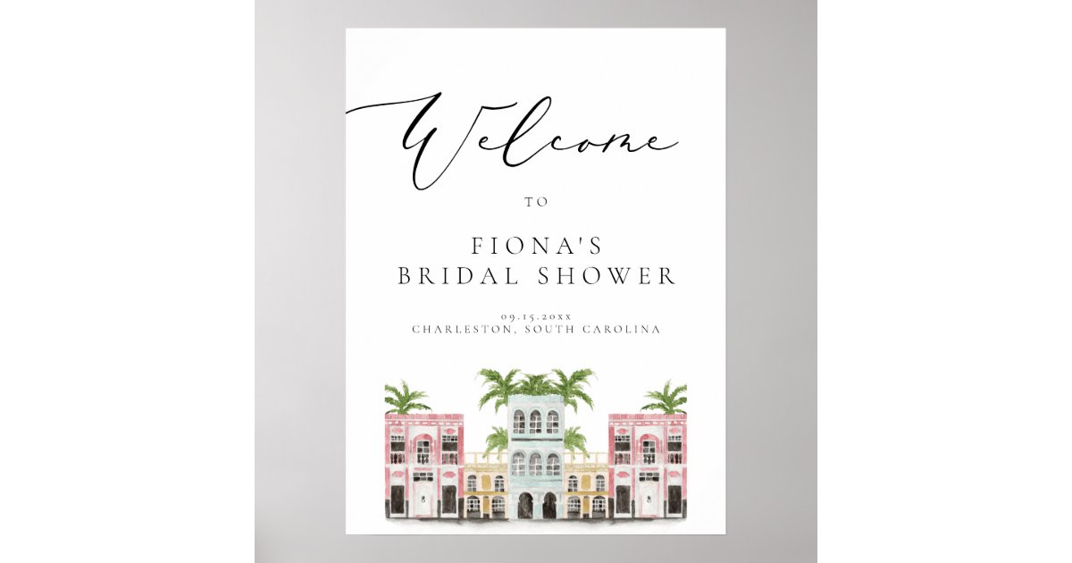 FIONA Charleston Rainbow Row Bridal Shower Welcome Poster | Zazzle