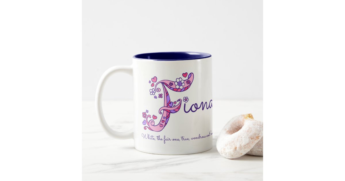 Fiona name meaning heart flower F monogram mug | Zazzle