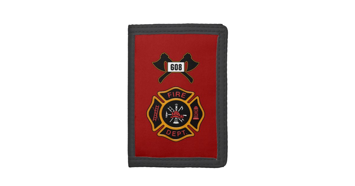 Fire Department Badge Fire Engine Red Trifold Wallet | Zazzle
