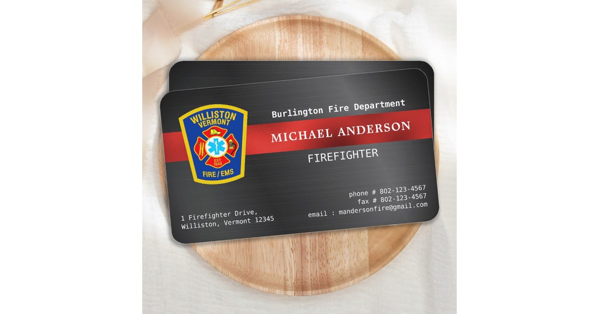 Fire Department Emblem Red Silver Firefighter Business Card | Zazzle