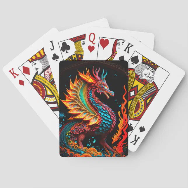 Fire Dragon Castle Fantasy Art Mythical Creatures Playing Cards | Zazzle