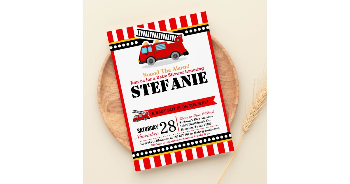 Fire Engine Baby Shower Invitation | Zazzle
