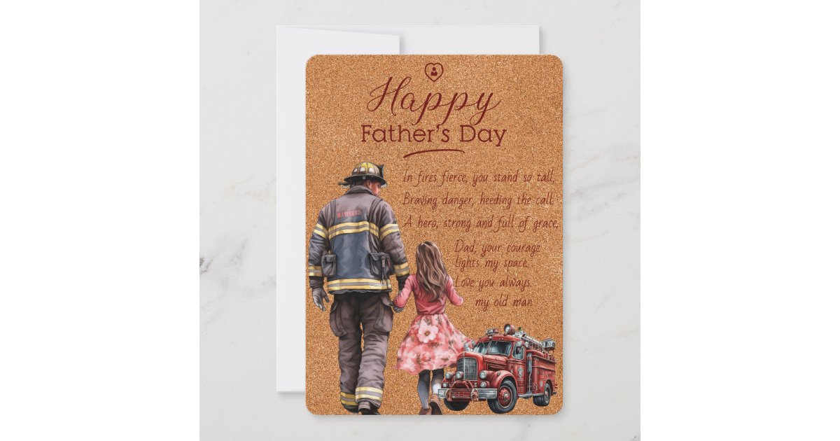 Firefighter Father's Day-Short Poem From Daughter Invitation | Zazzle