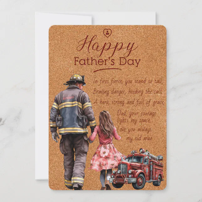 Firefighter Father's Day-Short Poem From Daughter Invitation | Zazzle