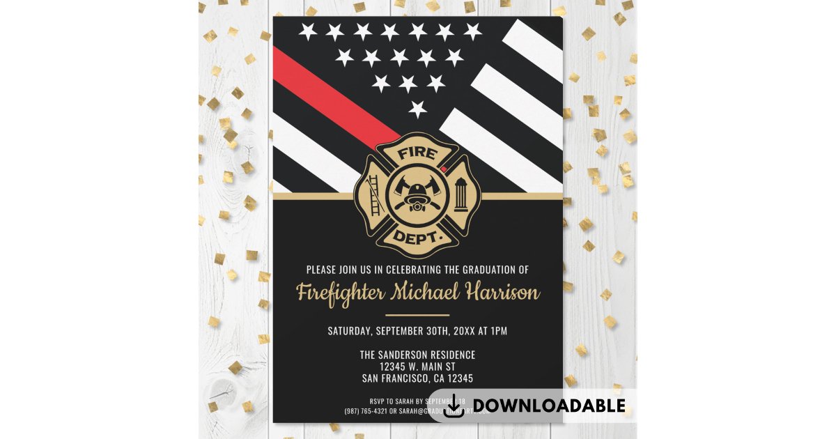 Firefighter Fire Academy Fireman Graduation Party Invitation | Zazzle