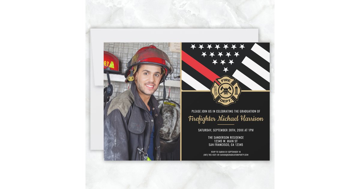 Firefighter Fire Academy Graduation Fireman Photo Invitation | Zazzle