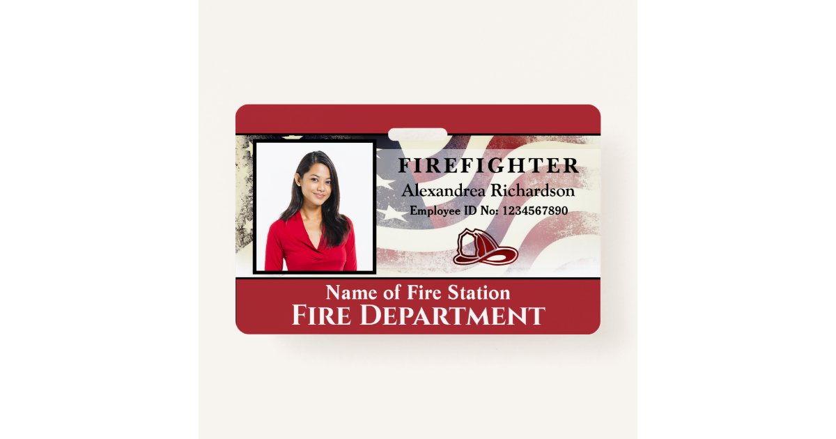 Firefighter Photo Name Logo ID Card Custom ID Badge | Zazzle