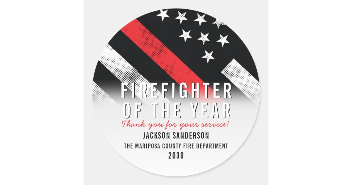 Firefighter Red Line Flag Employee Recognition Classic Round Sticker ...