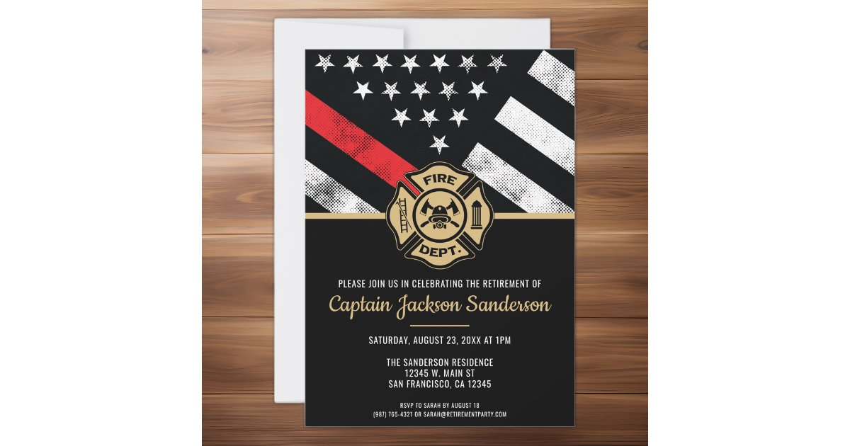 Firefighter Retirement Fire Department Red Flag Invitation | Zazzle