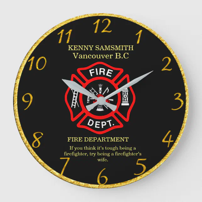 firefighter’s wife large clock | Zazzle