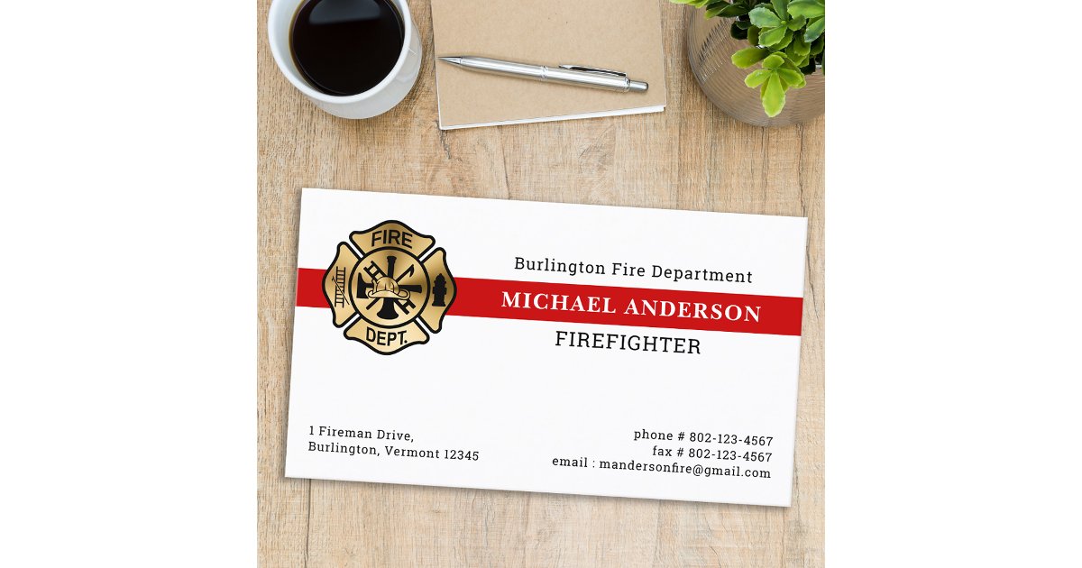 Firefighter Simple Custom Fire Department Logo Business Card | Zazzle