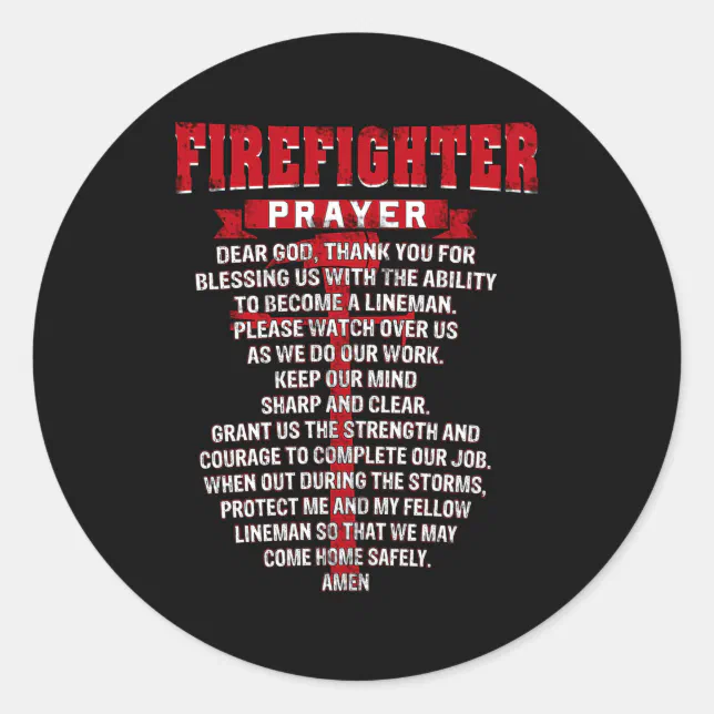 Firefighters Prayer Christian Fires Dad Husband Classic Round Sticker ...