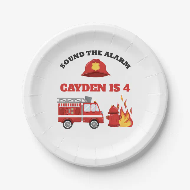 Firetruck Firefighter Birthday Party Paper Plate | Zazzle