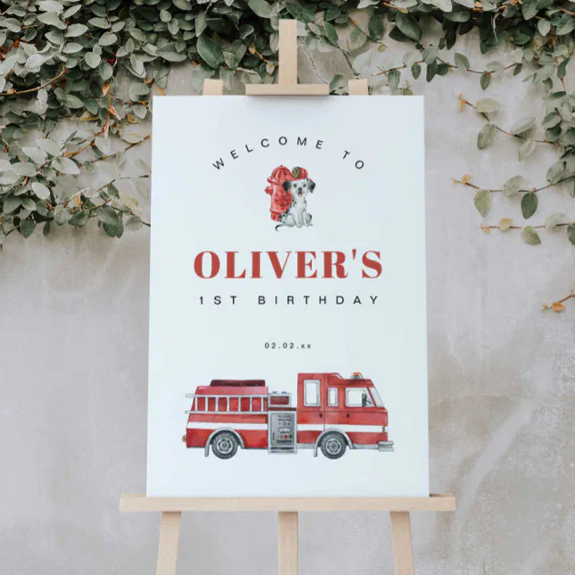 Firetruck Firefighter Birthday Party Welcome Sign | Zazzle