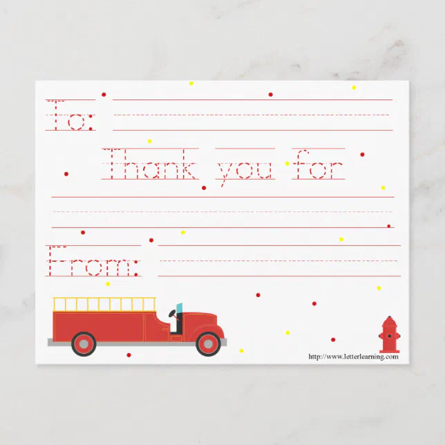 Firetruck Thank You Note (w/ traceable message) Postcard | Zazzle