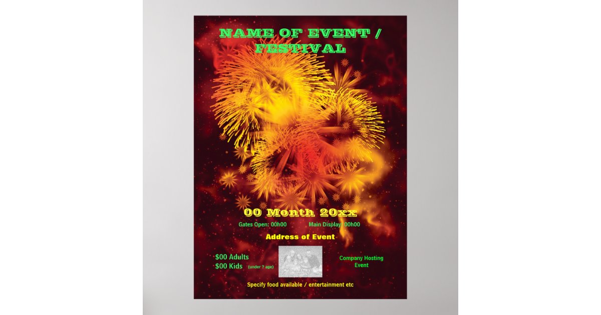 Fireworks display advertising poster, print | Zazzle