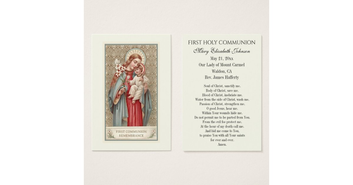 First Communion Catholic Remembrance Holy Card | Zazzle