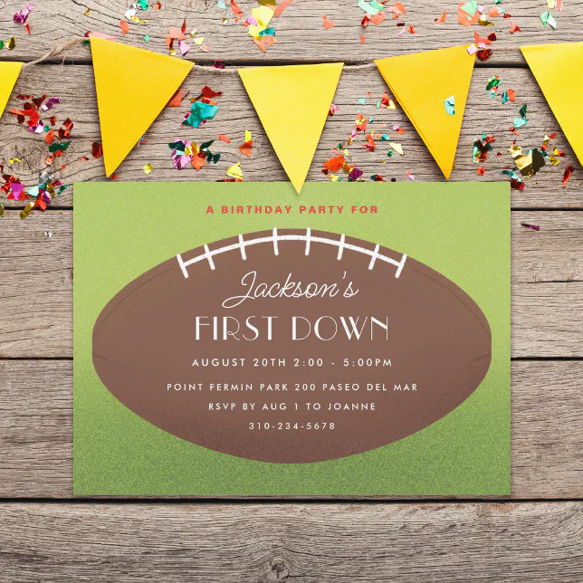 First Down Football Birthday Party Invitation | Zazzle