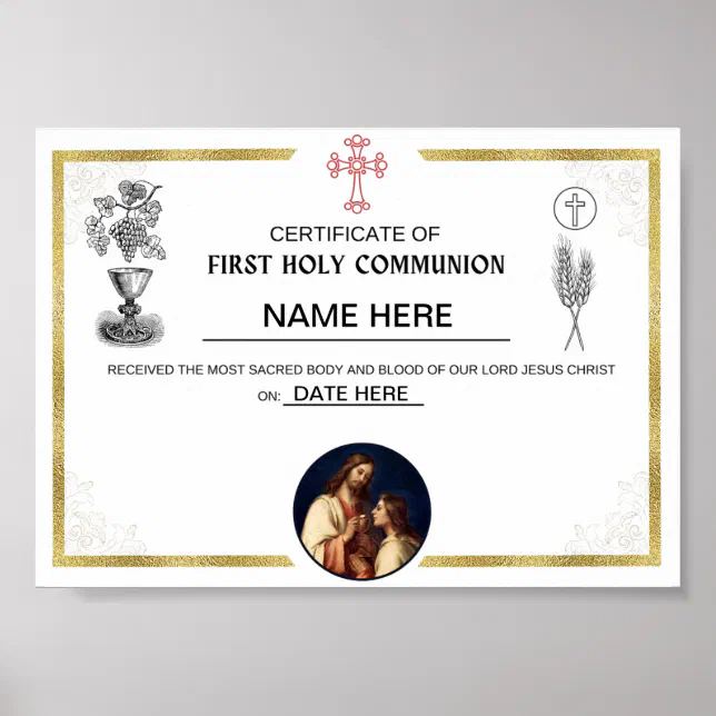 First Holy Communion Certificate (personalised) Poster | Zazzle