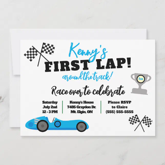 First Lap Around the Track, Kids' Birthday Party Invitation | Zazzle