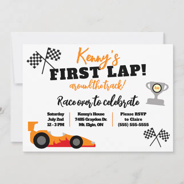 First Lap Around the Track, Kids' Birthday Party Invitation | Zazzle