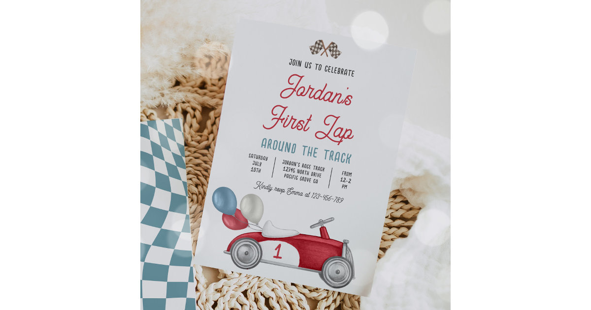 First Lap Around The Track Race Car 1st Birthday Invitation | Zazzle